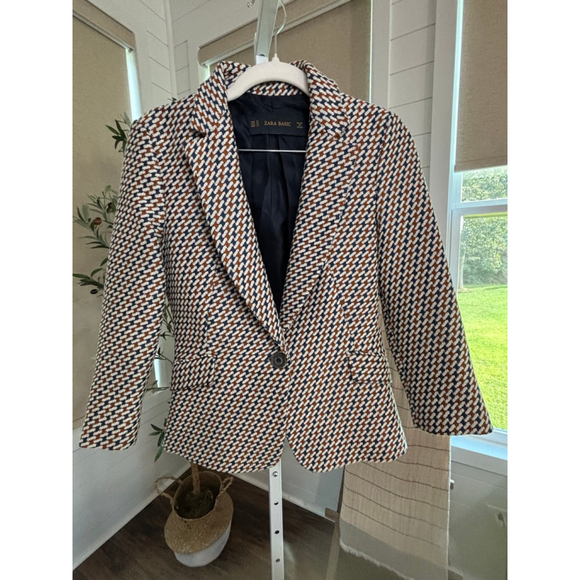 Zara | Jackets & Coats | Womens Zara Basic Xs Cream Navy Brown ...
